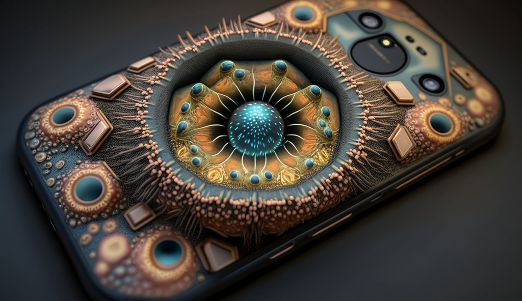 a close up of the inside of a cell phone, peter gric... | OpenArt