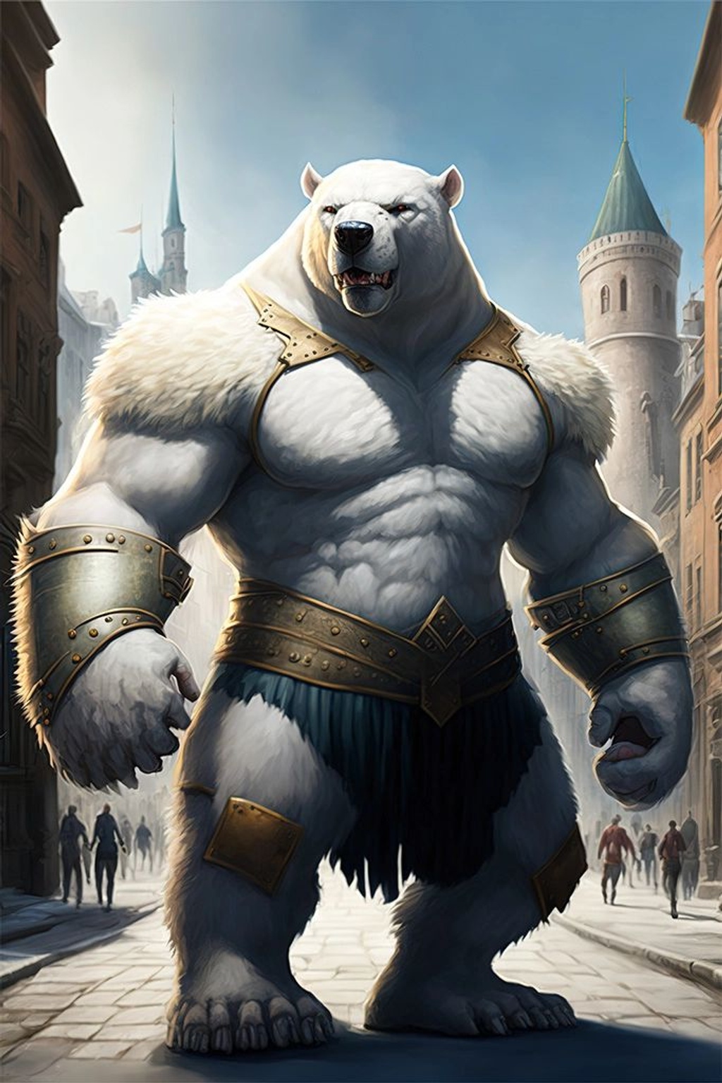 oil painting, fantasy, Werebear male, perfect rugged...