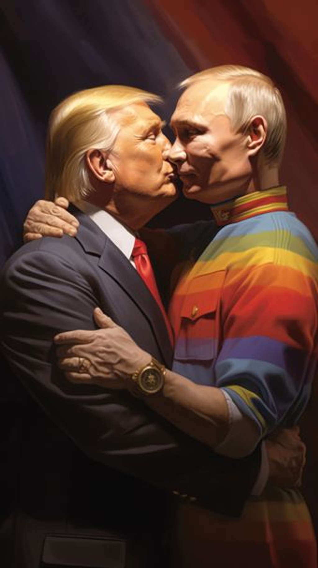 photorealistic, front cover photo, putin and trump h...