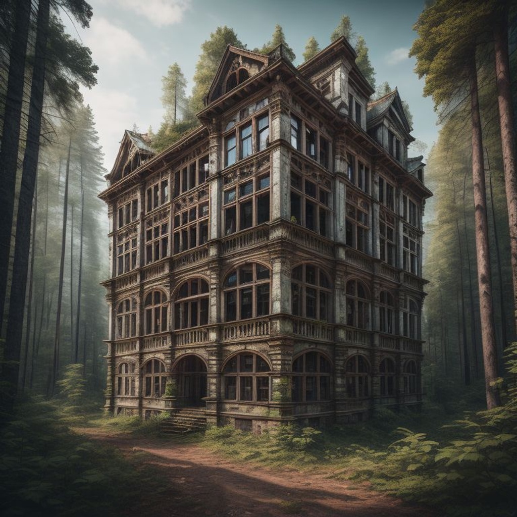 Old run down building 1800s style in forest