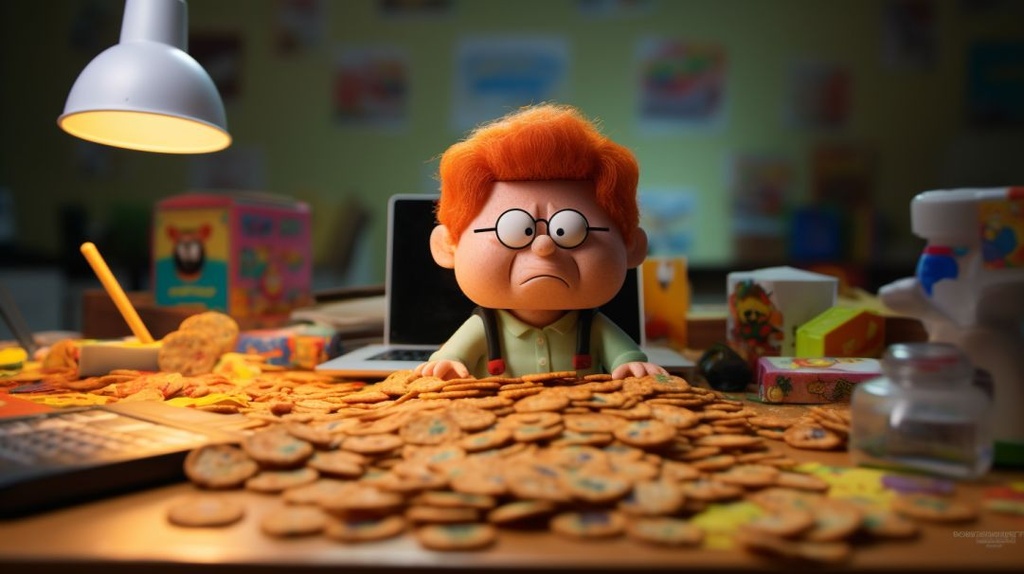 Angry ginger with pizza bits on his desk --ar 16:9