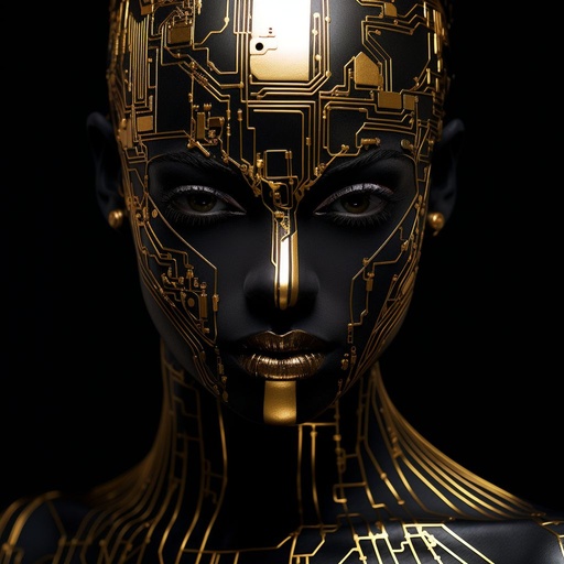 black and gold electronic circuit girl | OpenArt