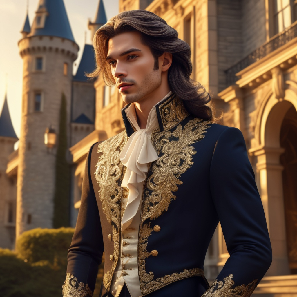 Request a realistic picture of a handsome prince wea...