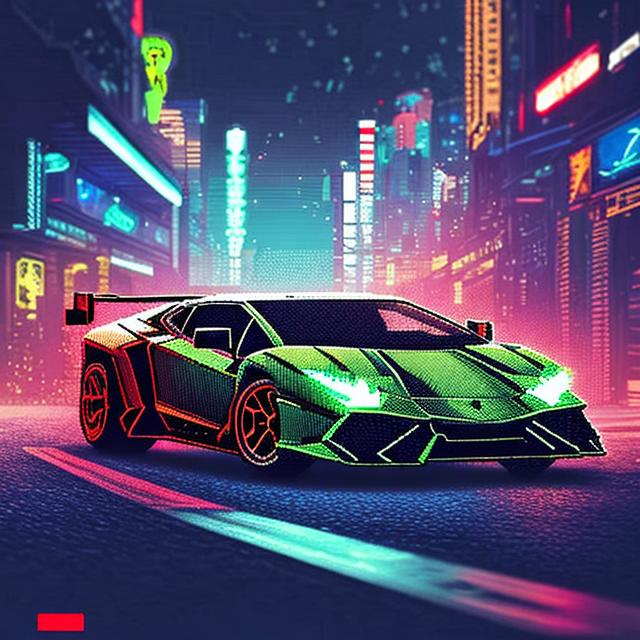 cyberpunk pixel art lamborghini time traveling car