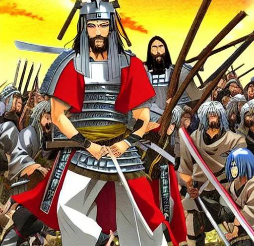 Anime war scene graphic High detail Samurai warrior... | OpenArt