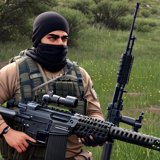 isis joe rogan, 8k, realistic gun