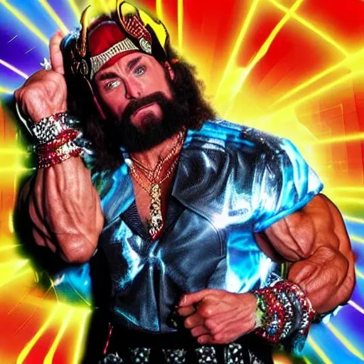 macho man using magic fire in his palm | OpenArt