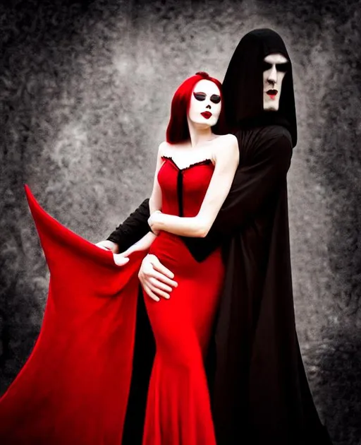 red dress woman, big red apple ,hot red lips , blac...