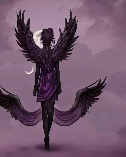 undead woman with spirit wings and horns before the...