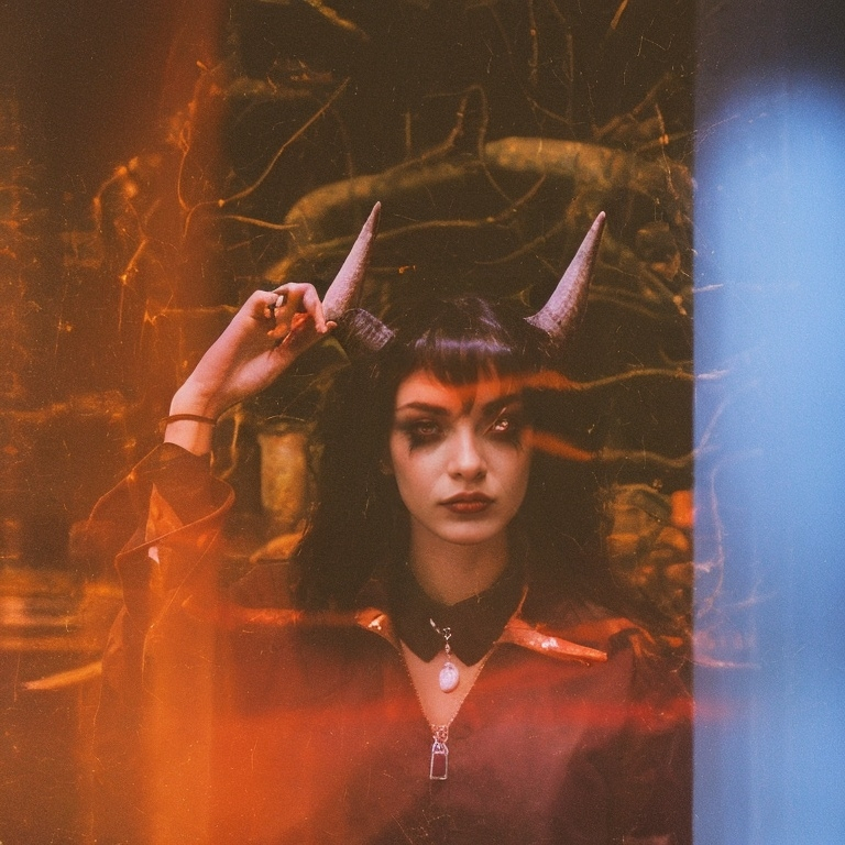 beautiful female demon, hell, demonic, vaporwave, re...