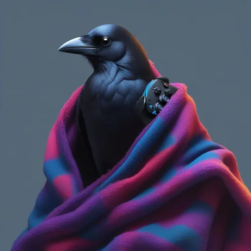 cute, vibrant, silky crow wrapped up warm in a midn...