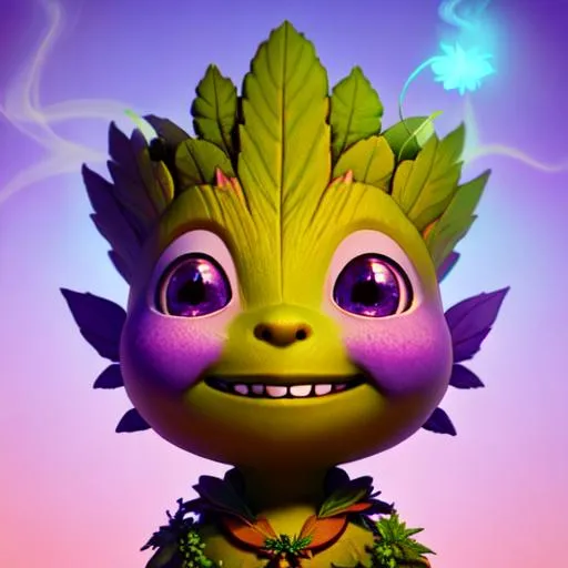 Cute Ethereal Anthropomorphic Cannabis leaf Groot ch... | OpenArt
