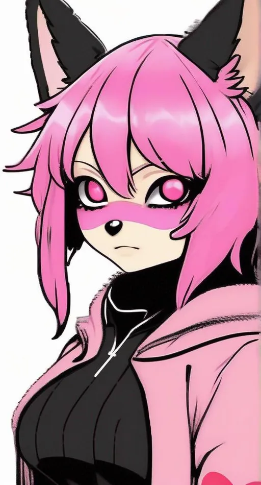 Pink punk hair, pink fennec fox, black pink eyes, wi... | OpenArt
