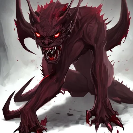 Demon with pale skin and red eyes. Claws and sharp t...