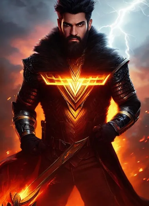 Portrait of zues with lightning hair and with seriou... | OpenArt