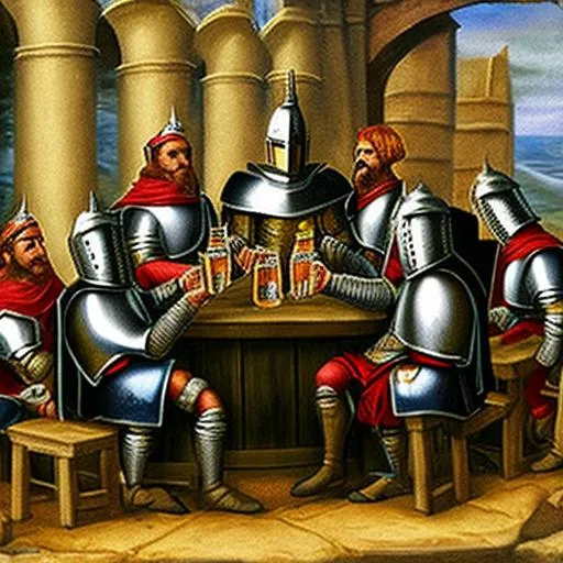 a knight drinking beer with the lads | OpenArt