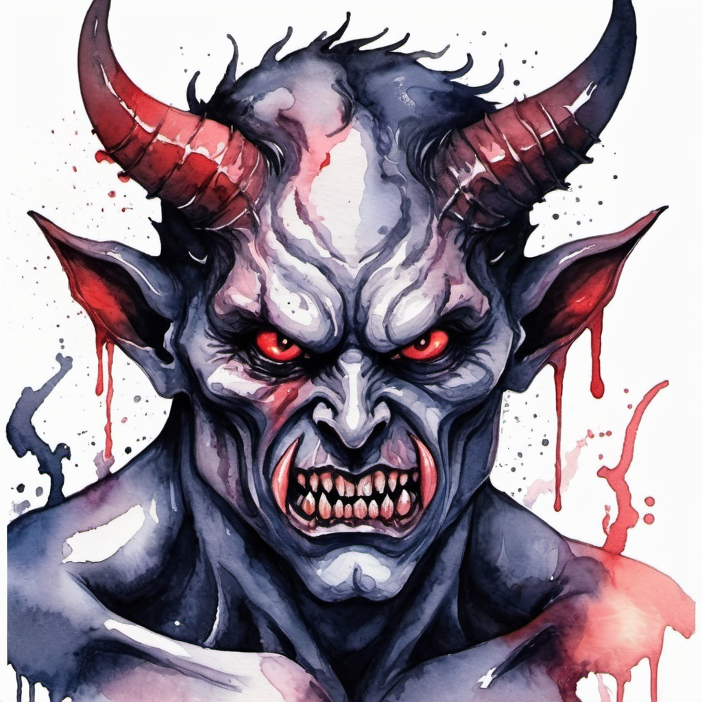 Disagreeable Demon in watercolor painting ink art style | OpenArt