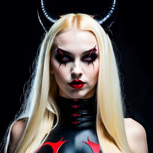 full body pose , demonic girl, black sclera, red and... | OpenArt