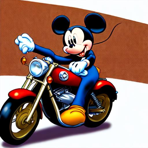 Mickey Mouse riding a motorcycle