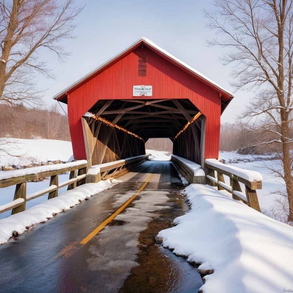 Country covered bridge in winter