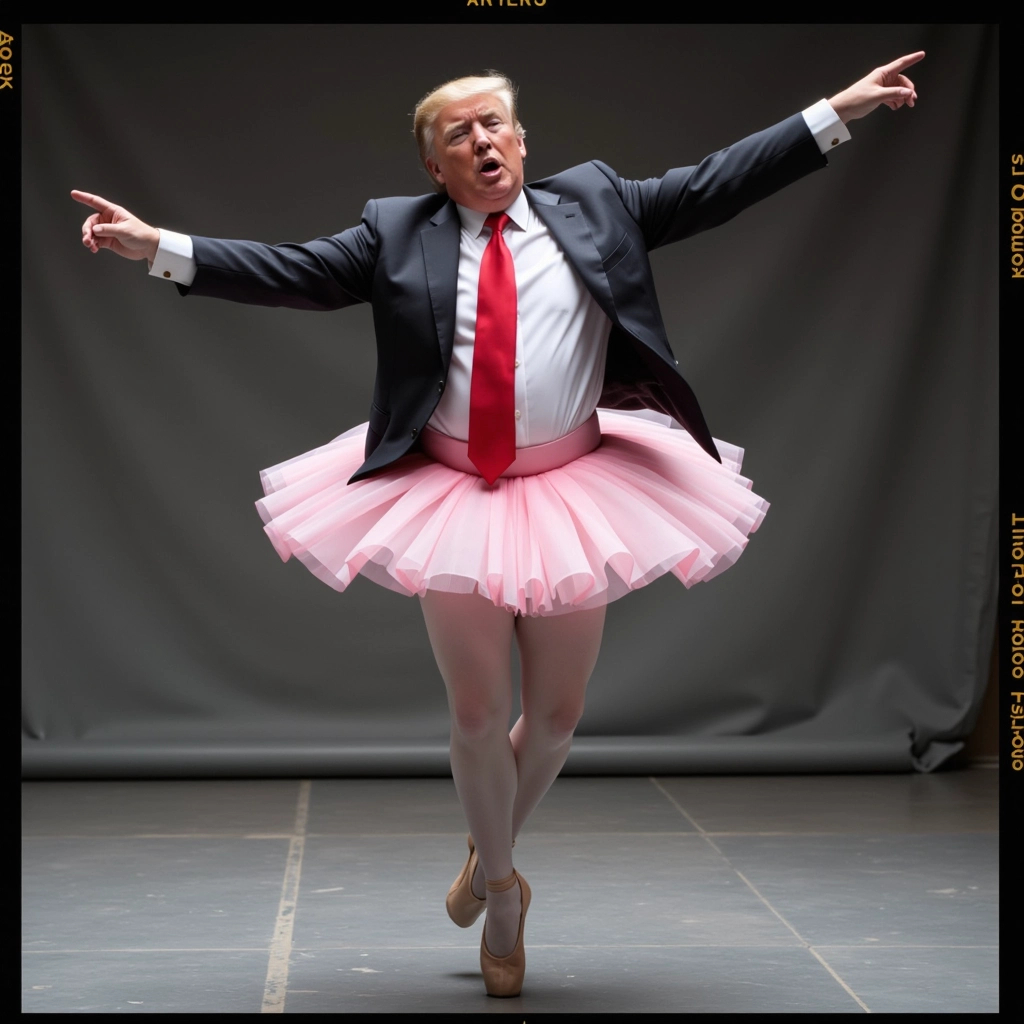 Donald Trump is dancing ballet, in a tu-tu, pointe s...