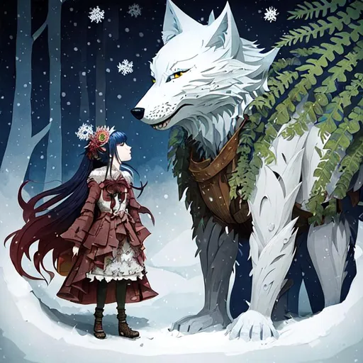 the patchwork girl and the Big Winter wolf. paper cu...