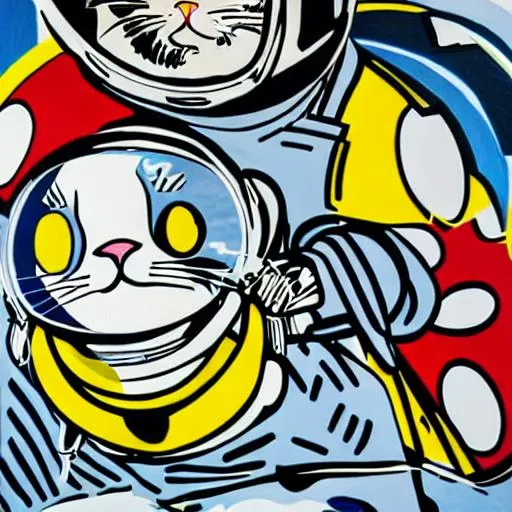 roy lichtenstein style mural depicting cat cosmonaut... | OpenArt