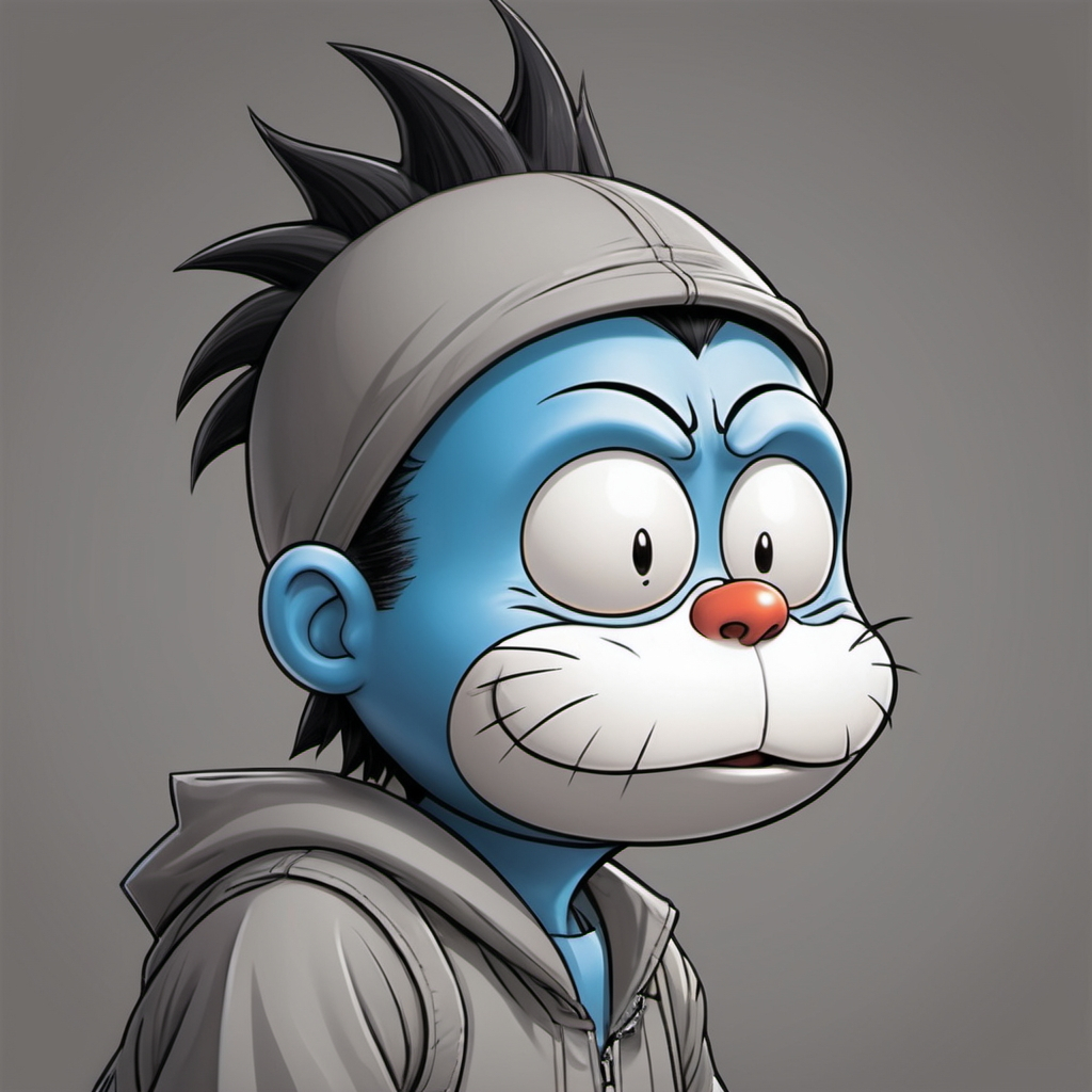 a "cartoon image" of "Doraemon" with no ears, a long...