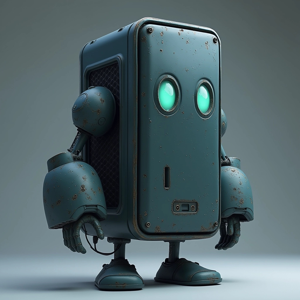 Sentient gaming PC tower with eyes, arms, legs. Make...