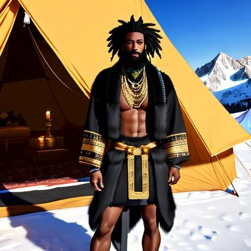 A very young black muscular man wearing ancient prim... | OpenArt