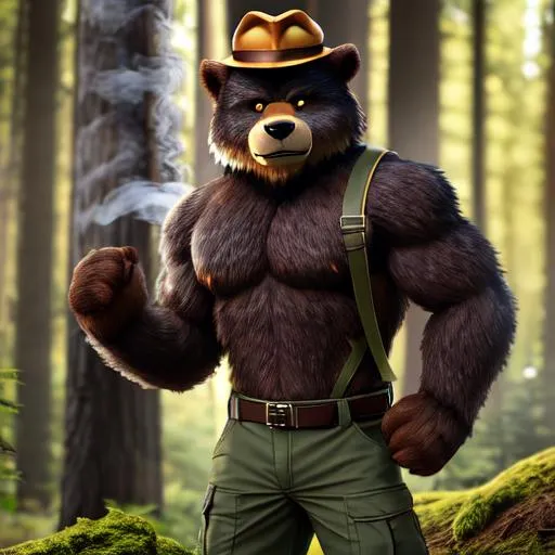 Smokey bear modeling, hyper-realistic, 4K UHD, HDR,...
