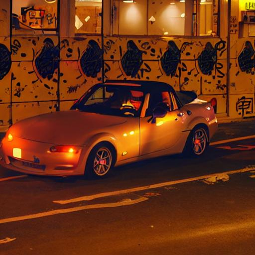 Miata Buddhist cyberpunk neon lights monk graffiti | OpenArt