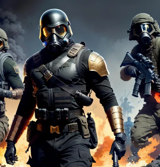 Several mordern soldiers black color with gas mask b... | OpenArt