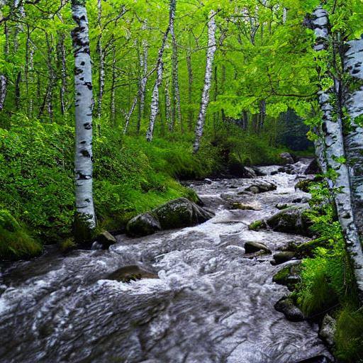 a very realistic stream flowing fast in a new englan...