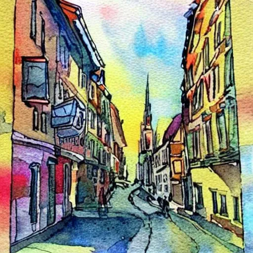 german poor city art with watercolor