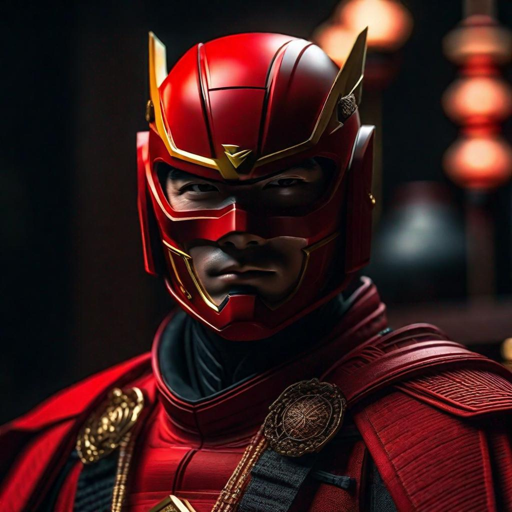 Portrait of { red Ninja the flash } in {edo era Jap...