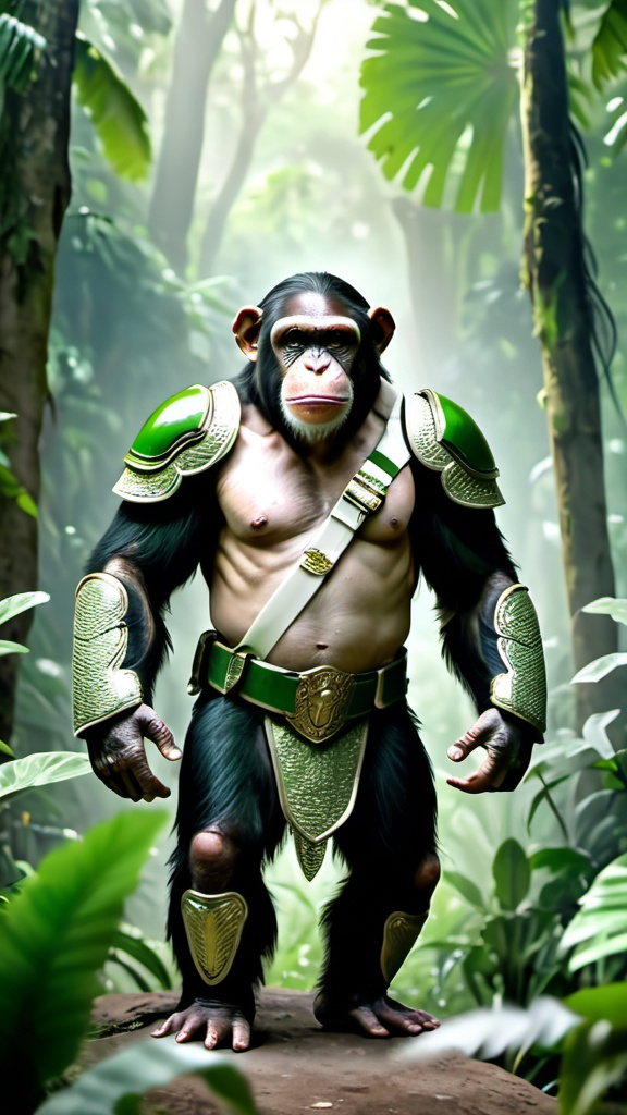 a white color chimpanji standing in jungle and weari...