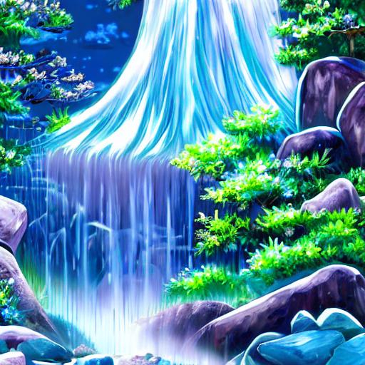 Incredibly detailed anime sparkling waterfall with r... | OpenArt