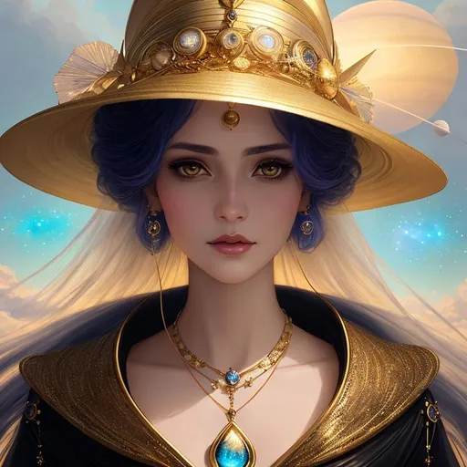 Portrait of a beautiful woman, golden sparkling eyes... | OpenArt