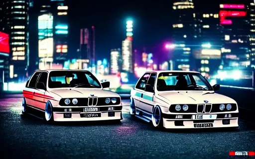 customised bmw e30 with widebody. driving at night t... | OpenArt