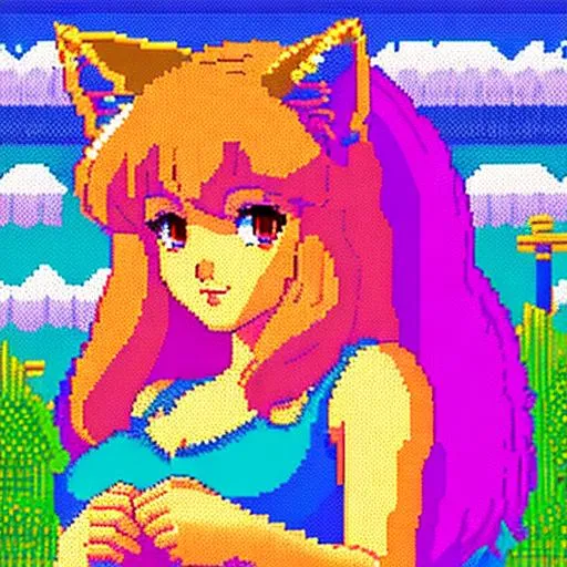 retro digital pixelart of a wolf girl for DOS SNES w...