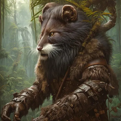 Portrait painting, old marten-like humanoid warrior...