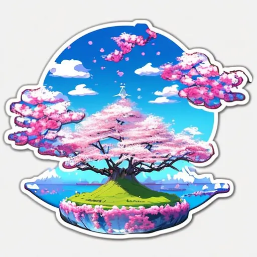 Cherry blossom tree on floating island in the sky ca...