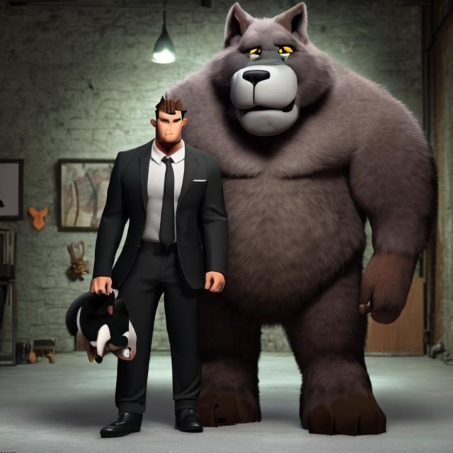 Linnux the big buff anthro wolf is wearing black bus... | OpenArt