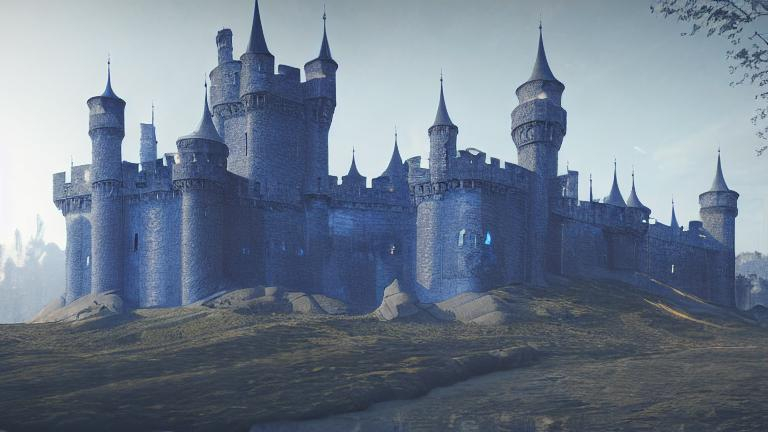 A digital concept art painting of a dark blue mediev... | OpenArt