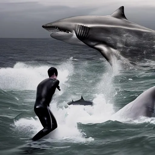 the shark's funeral scared man devoured by shark in... | OpenArt