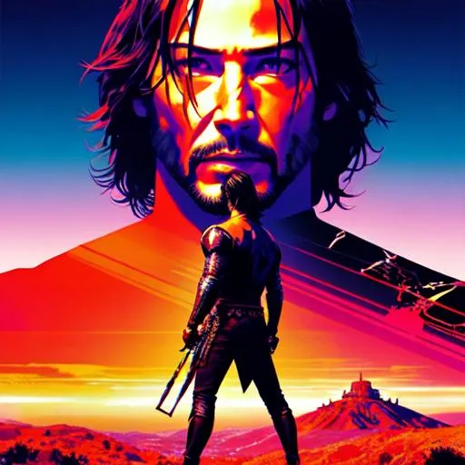 Keanu Reeves fighting a giant robot chicken wielding... | OpenArt