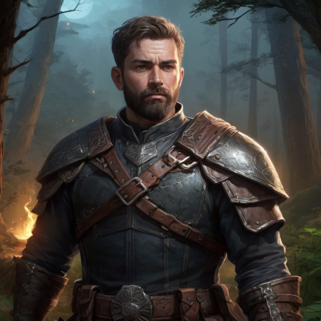 Male stocky heavy-set mature fantasy-ranger with sho...