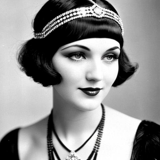 1920s flapper with black hair and a diamond headpi...