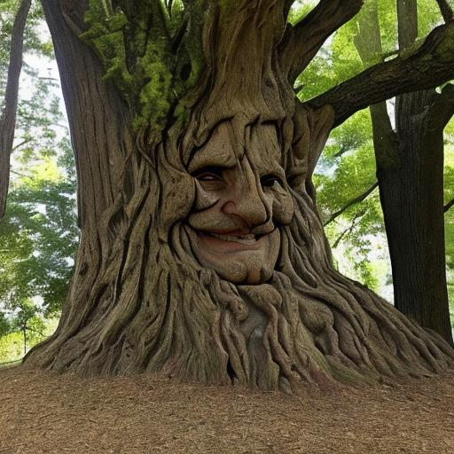 a oak tree carved with the shape of a face | OpenArt